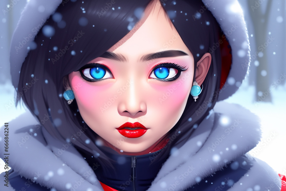 Winter portraits of girl in snow illustration. Avatar for a social ...