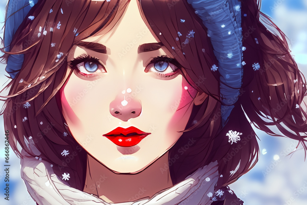 Girl in snow for social network design. Web header winter female face ...