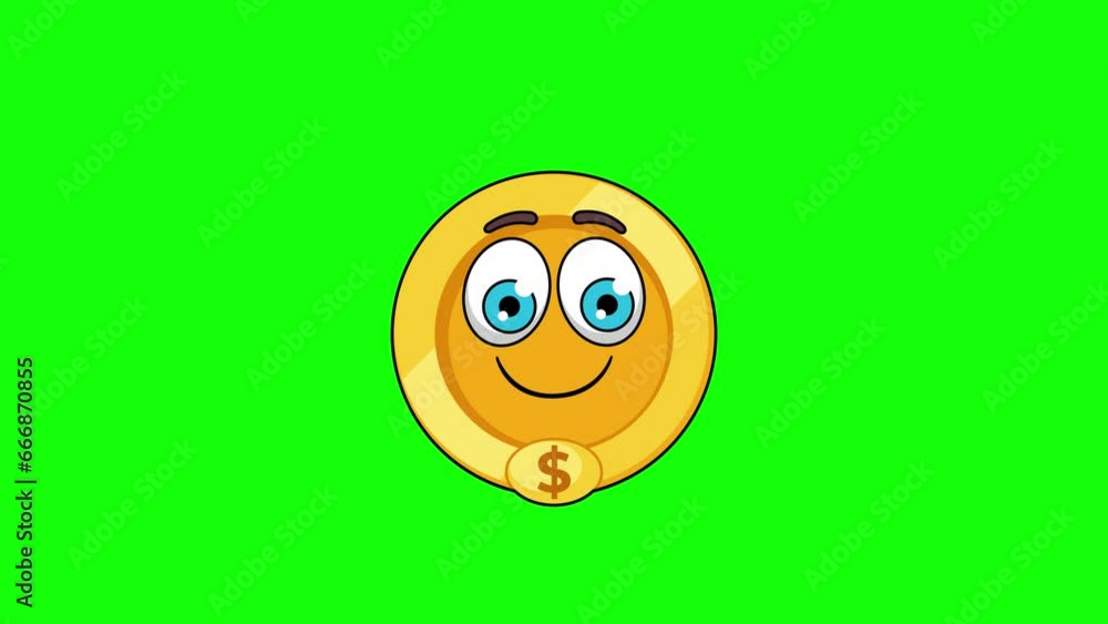 dollar gold coin emoticon emoji with face savoring food, cartoon ...