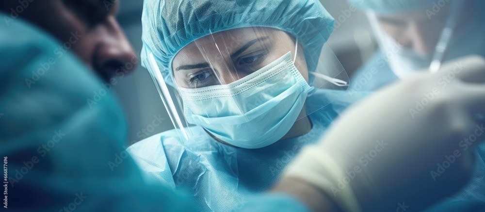 Dental procedure with medical staff and a sedated patient in a clinic ...
