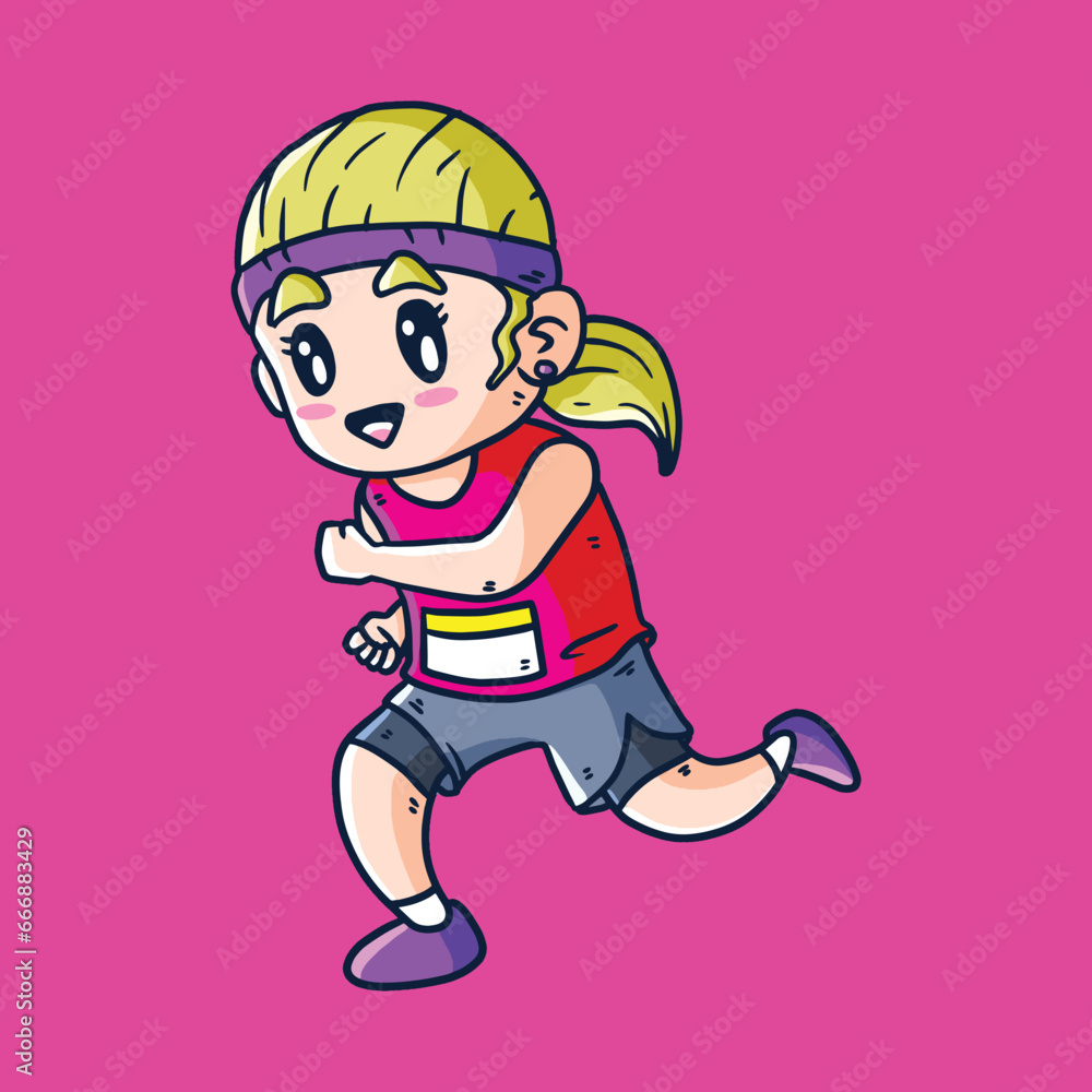 Cartoon Vector illustration of female running athletes. Vector of Girl ...
