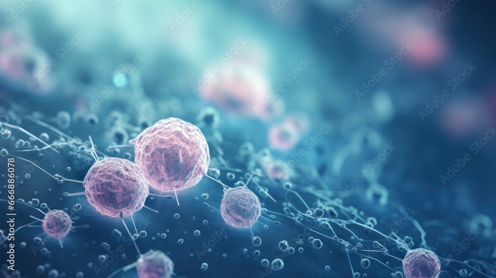 A close - up of a histology slide displaying cancer cells under a ...