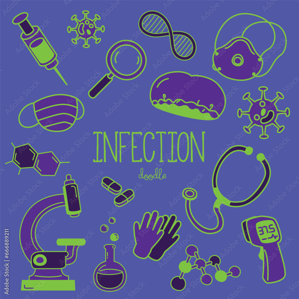 Doodle of infection items. Hand drawing vector illustration of ...