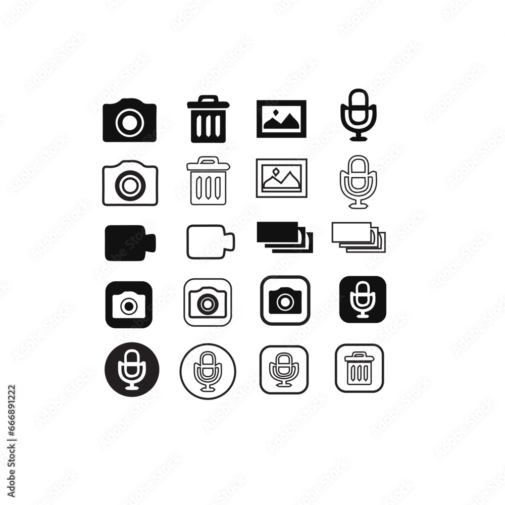 For business or a hobby, these camera icon, delete icon, speaker vector ...