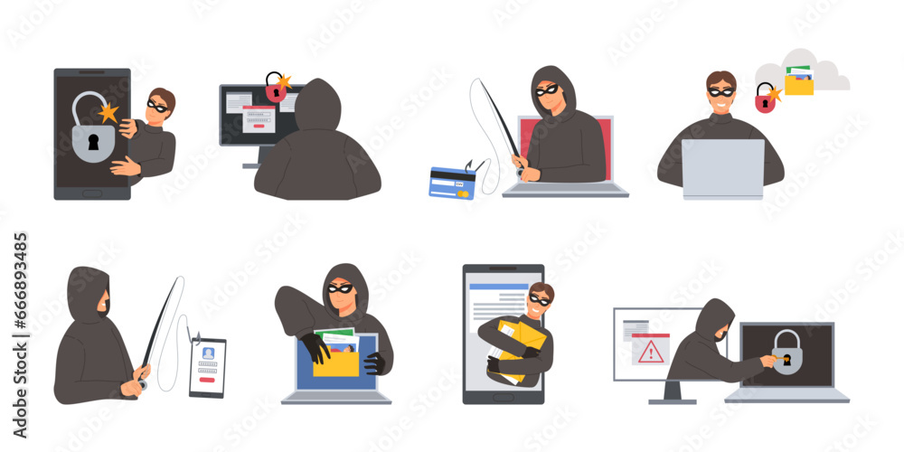 Cartoon hacker character. Cyber threat for internet privacy and ...