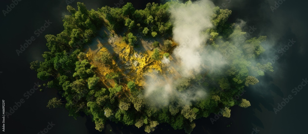 Forest fires viewed from above illustrate ecological disasters The concept of trees as the lungs ...