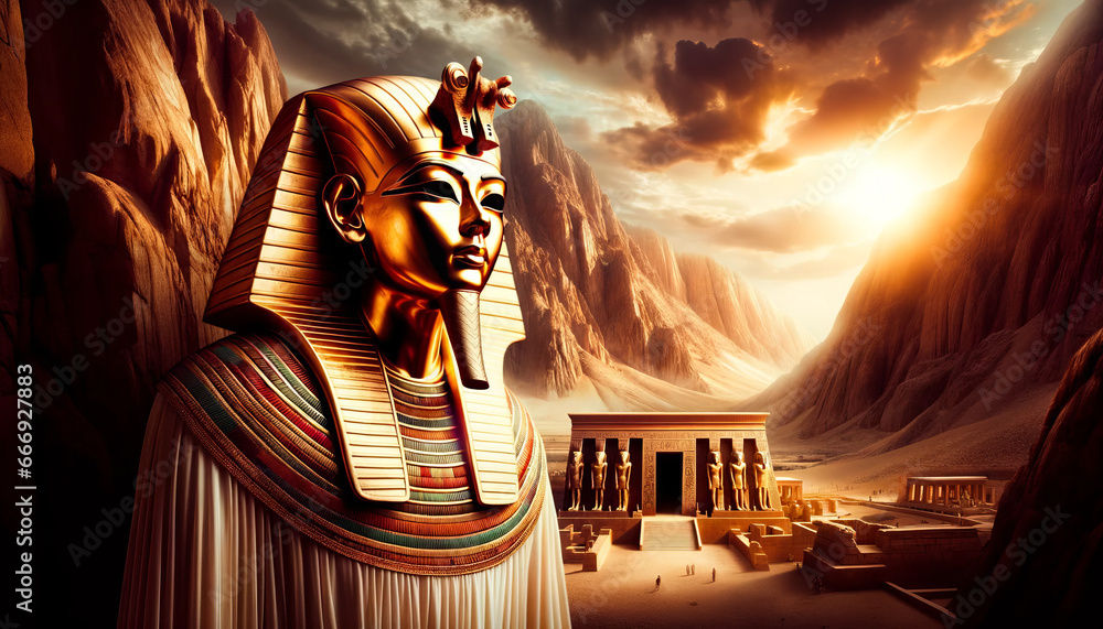 A historical portrait capturing the mystery and wonder of King Tut's ...