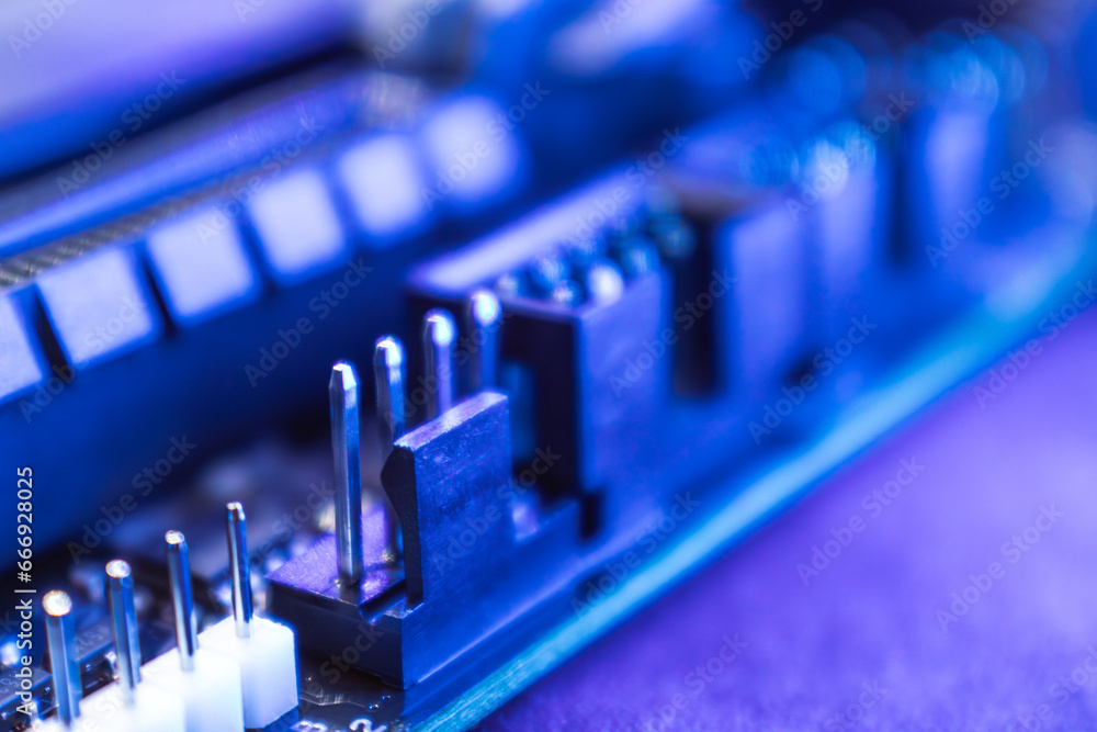 Socket pins on motherboard close-up of modern desktop PC. Computer ...