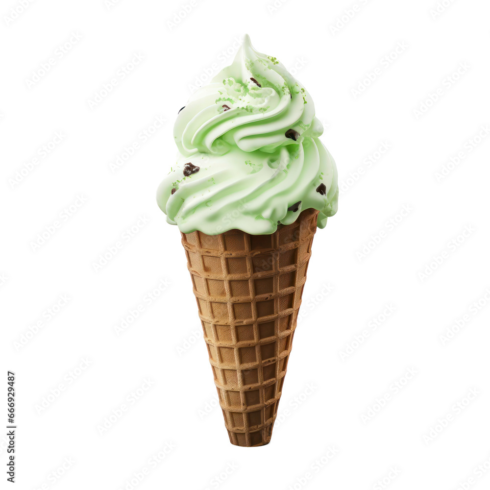 Mint chocolate ice cream cone isolated on transparent background ...