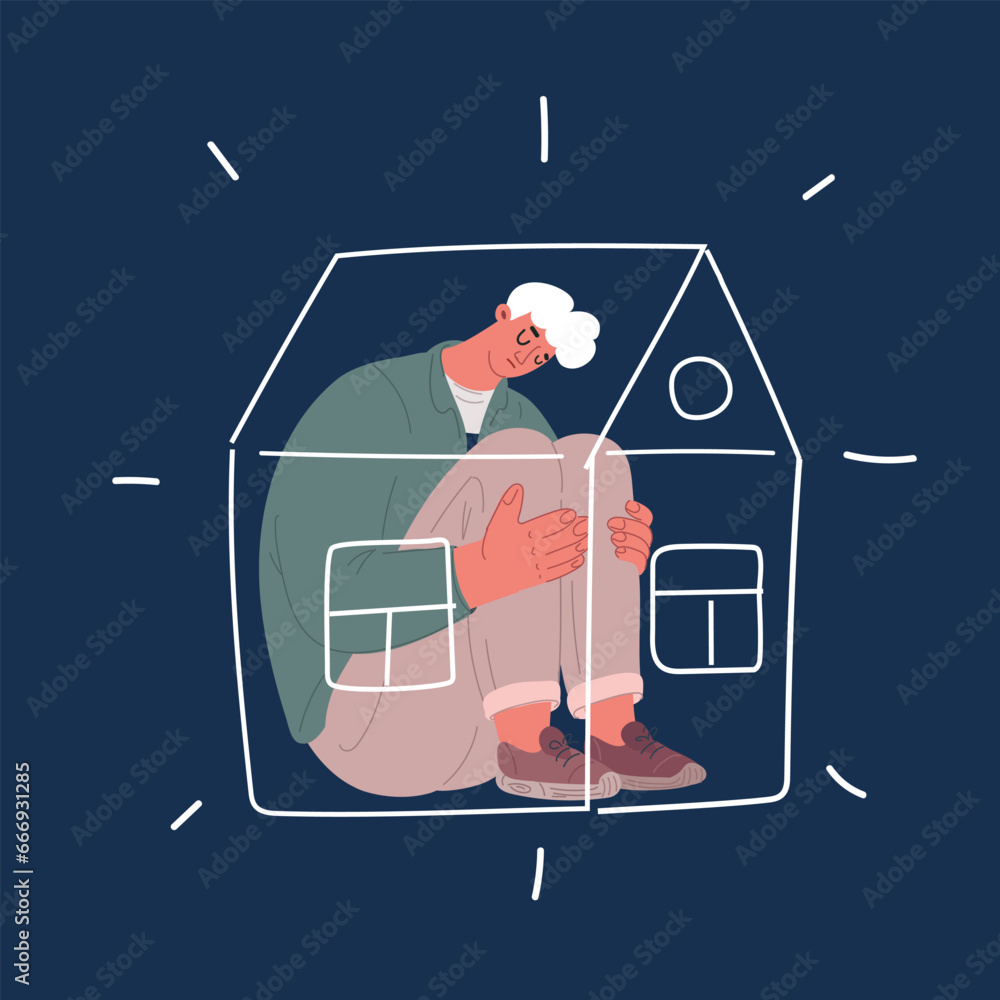 Cartoon vector illustration of man sitting in his house. inside house ...