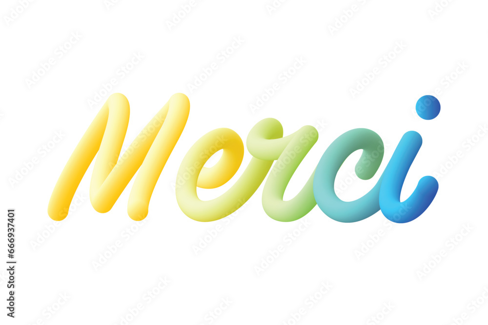 Merci text writing, French for Thank you. Fluid design and colorful ...