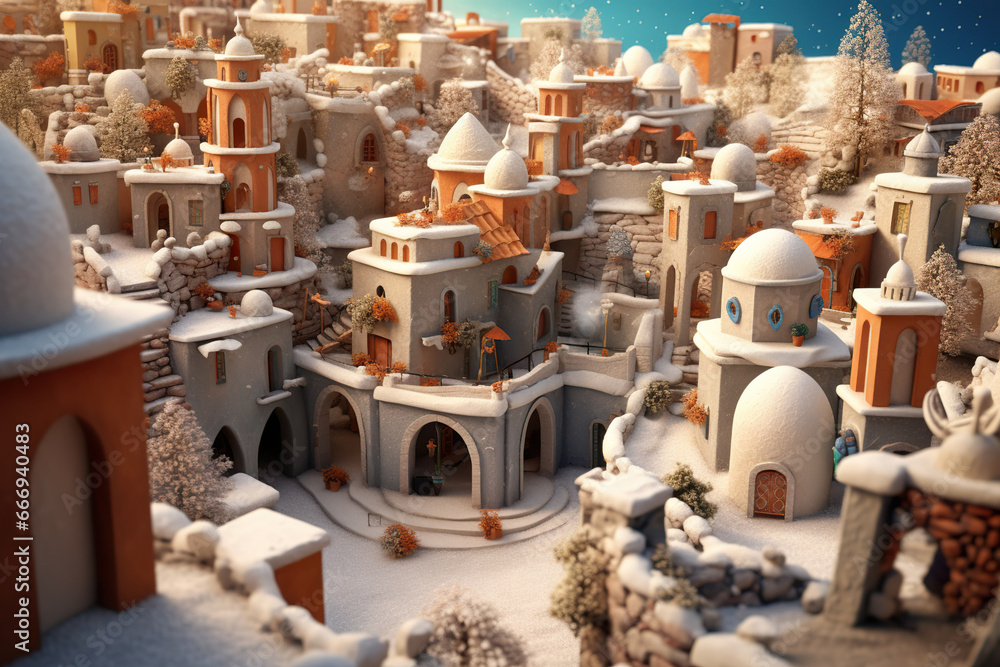 3d model cgi christmas village illustration, in the style of ...