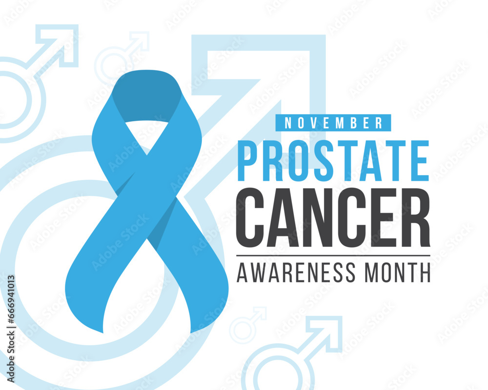 Prostate cancer awareness month - Text and Blue ribbon awareness sign ...