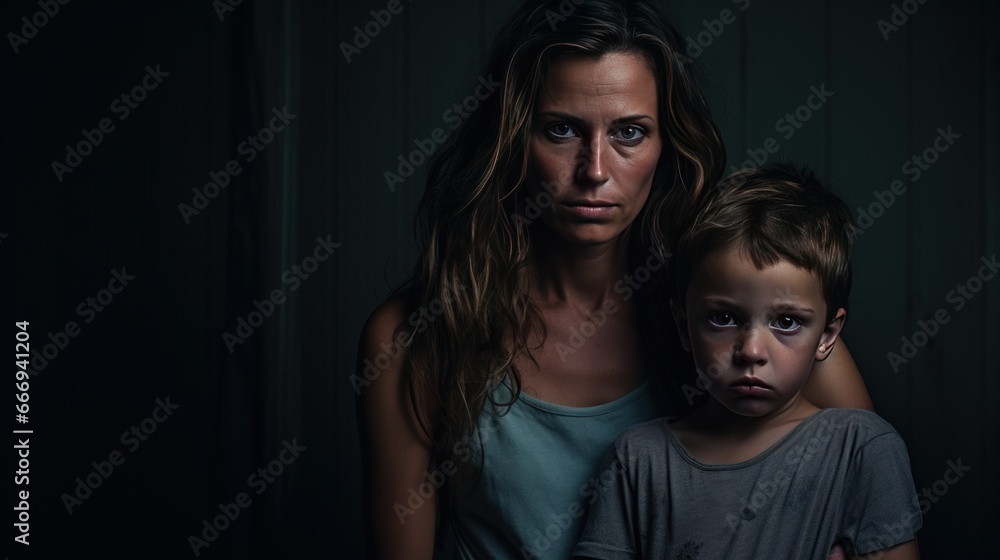 A frazzled mother and a somber child find solace in a shared moment of ...