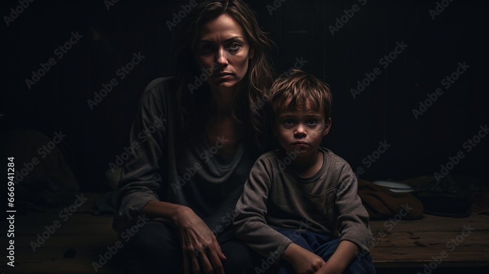 A frazzled mother and a somber child find solace in a shared moment of ...