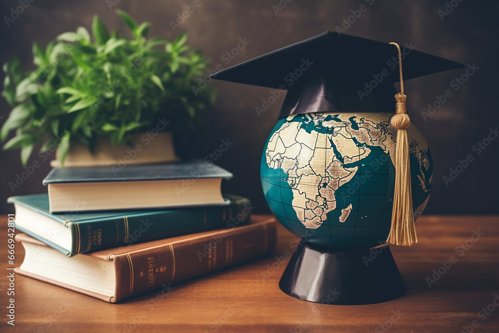 Graduation cap with Earth globe, Concept of global business study ...