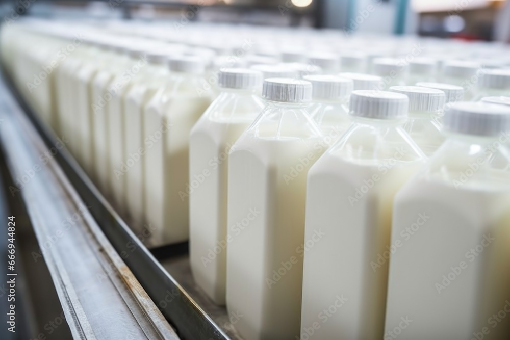 various sizes of lactose-free milk cartons stacked up ready for ...