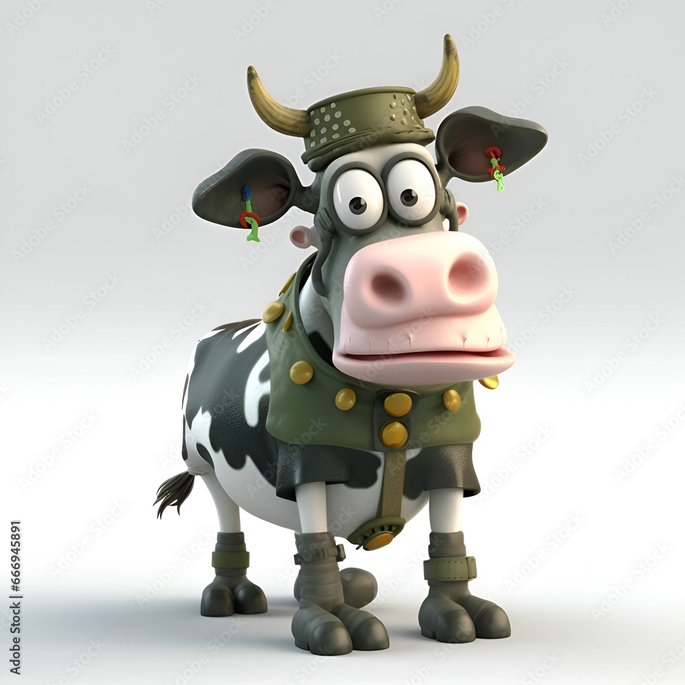 Cartoon character of cow as a army officer .3D Illustration Stock ...