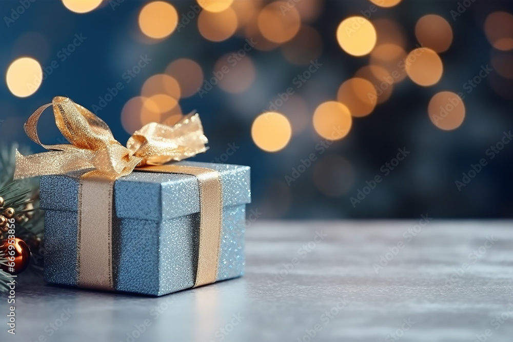 Elegant Christmas Gift Box with Golden Decorations on Festive Tree ...