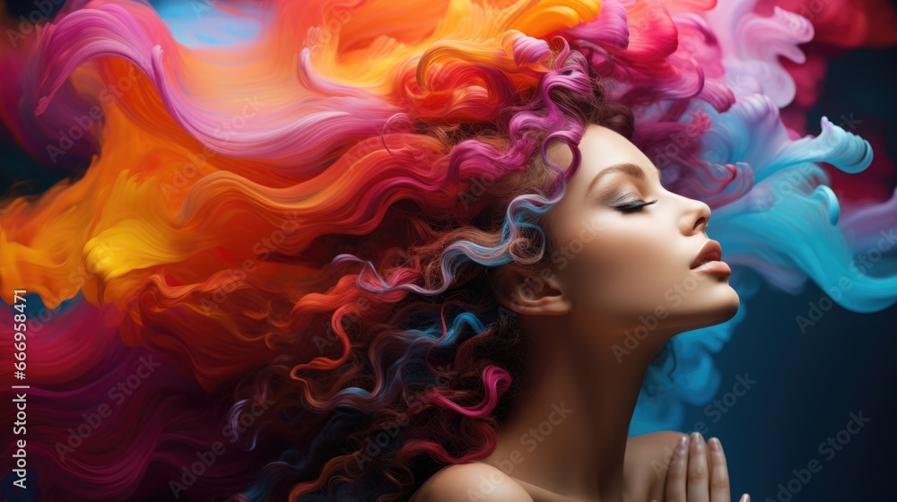 National Color Therapy Month concept. A portrait of a beautiful woman ...