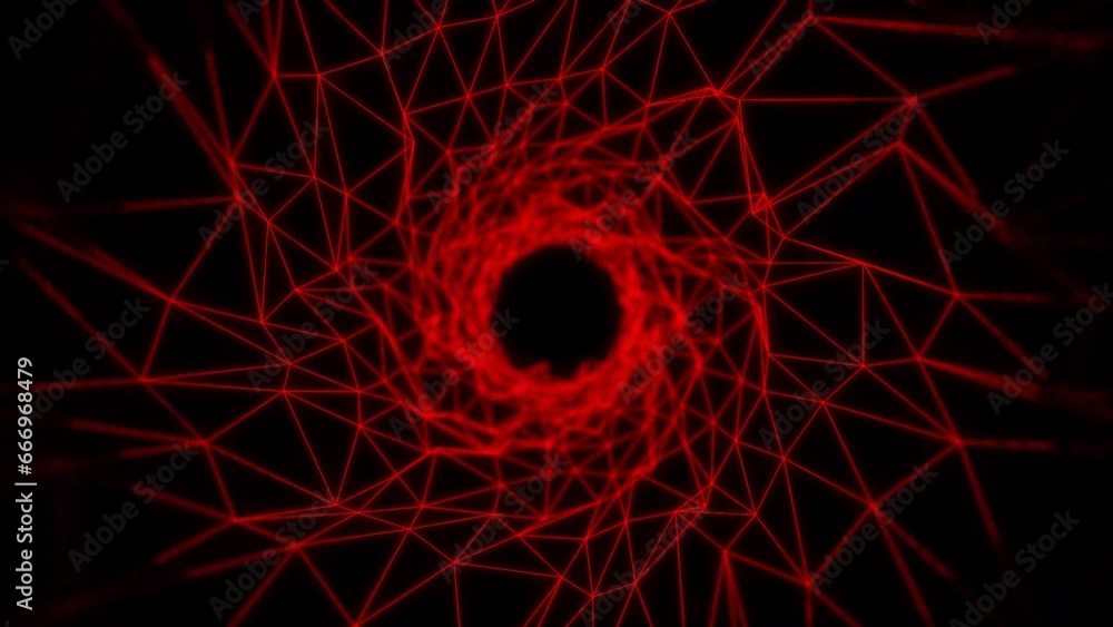 Abstract red color plexus tunnel background. Network connected data tunnel background animation ...