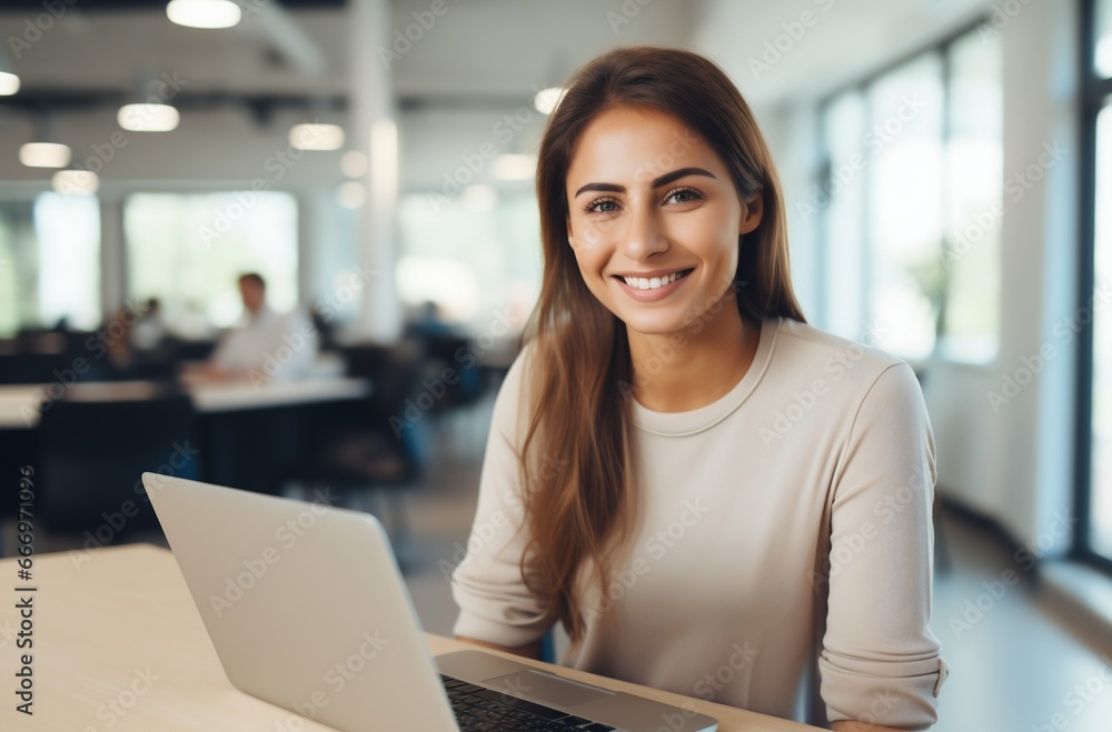 Joyful Female Web Developer at Work in a Bright Daytime Office. Generative ai Stock Photo ...