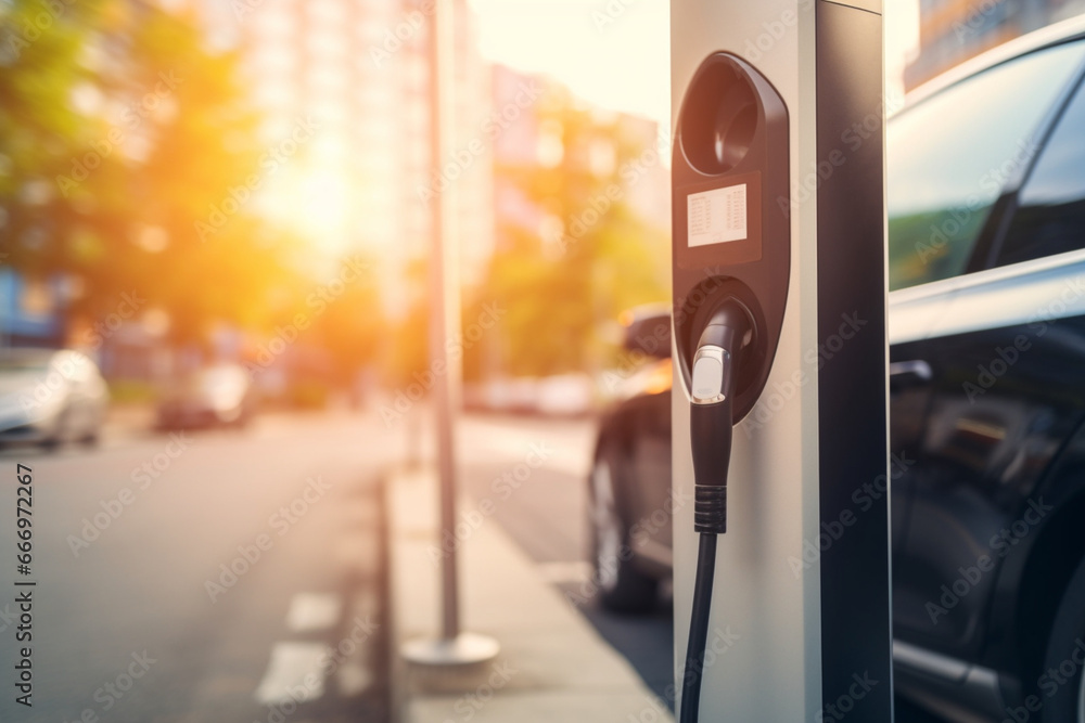 Electric Car Charging Station In Outdoor Parking Lot, aesthetic look ...