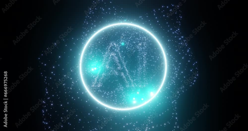 ai symbol of luminous particles surrounded by digital waves, Artificial ...