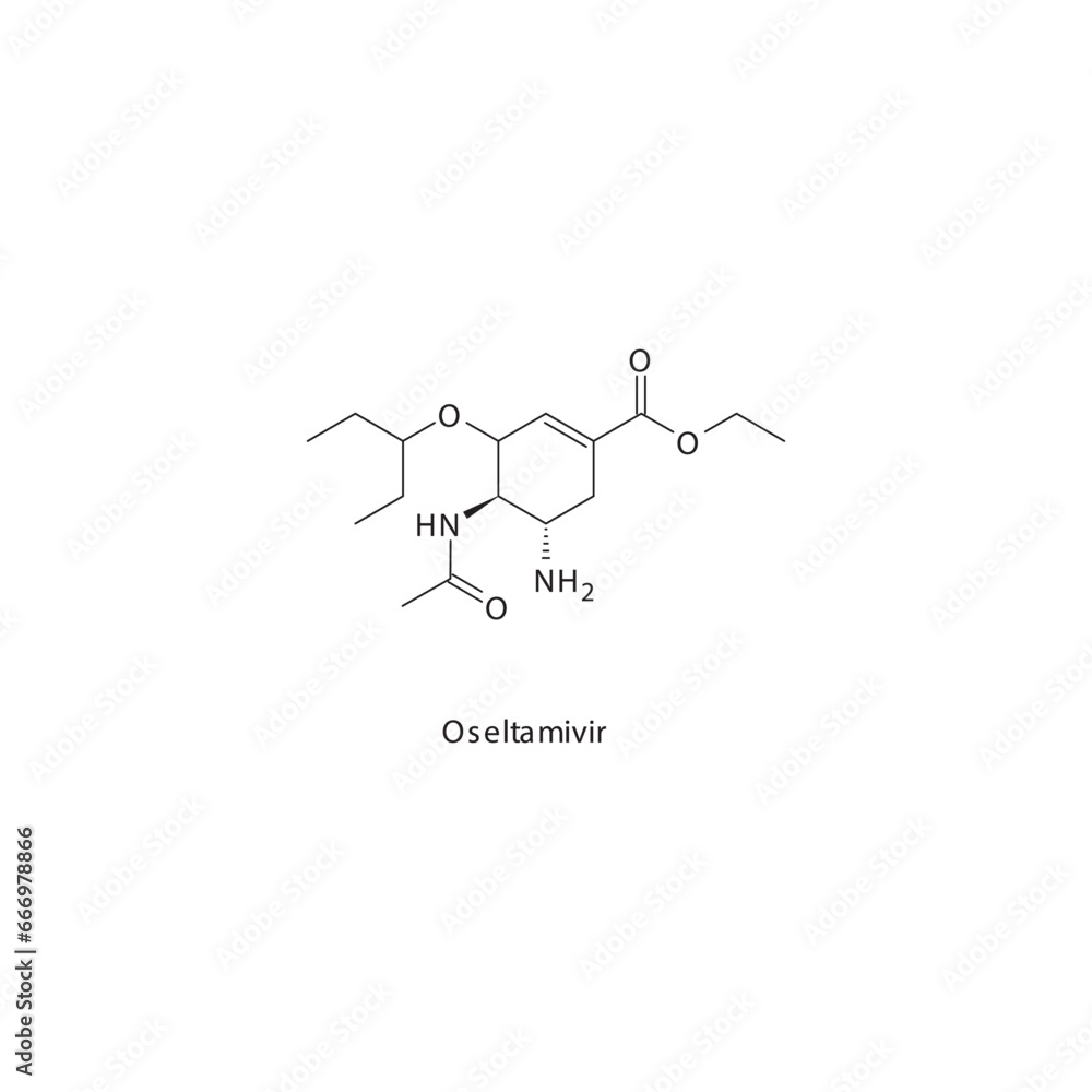 Oseltamivir flat skeletal molecular structure Neuraminidase inhibitor ...