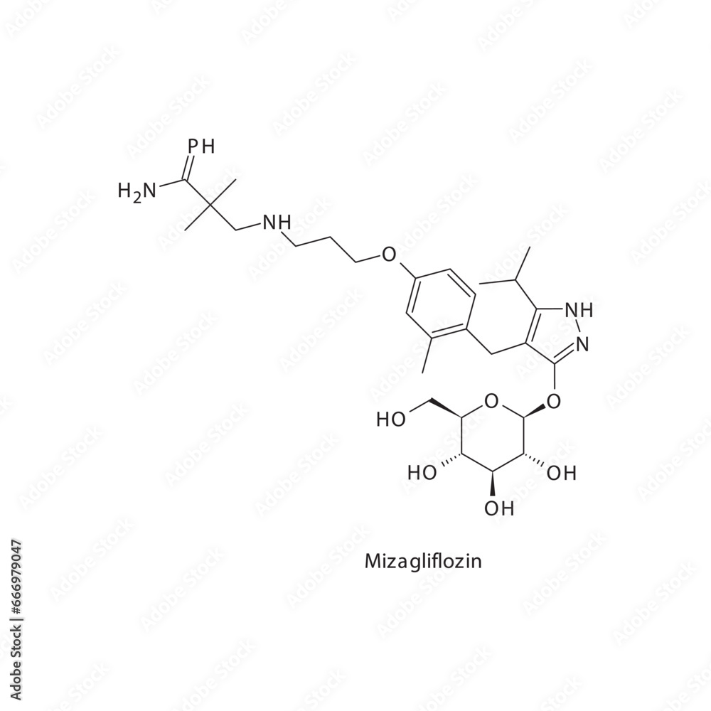 Mizagliflozin flat skeletal molecular structure SGLT2 inhibitor drug ...