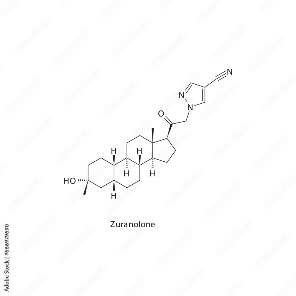 Zuranolone flat skeletal molecular structure Neurosteroid drug used in ...