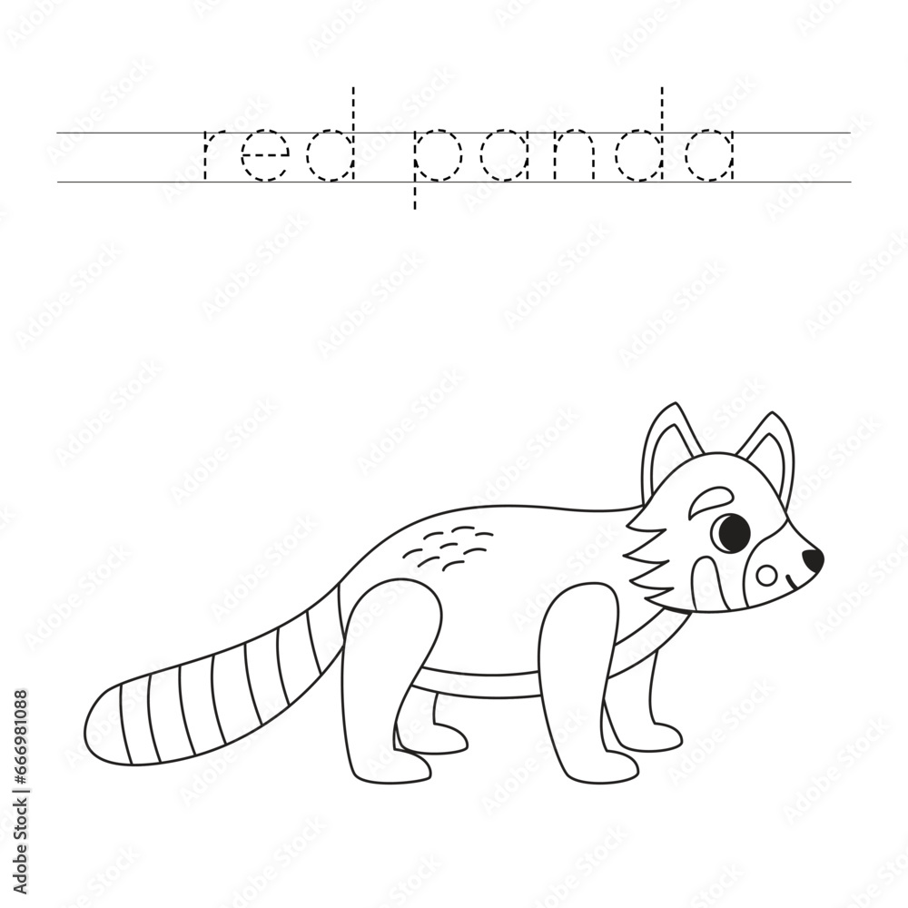 Trace the letters and color cartoon red panda. Handwriting practice for ...