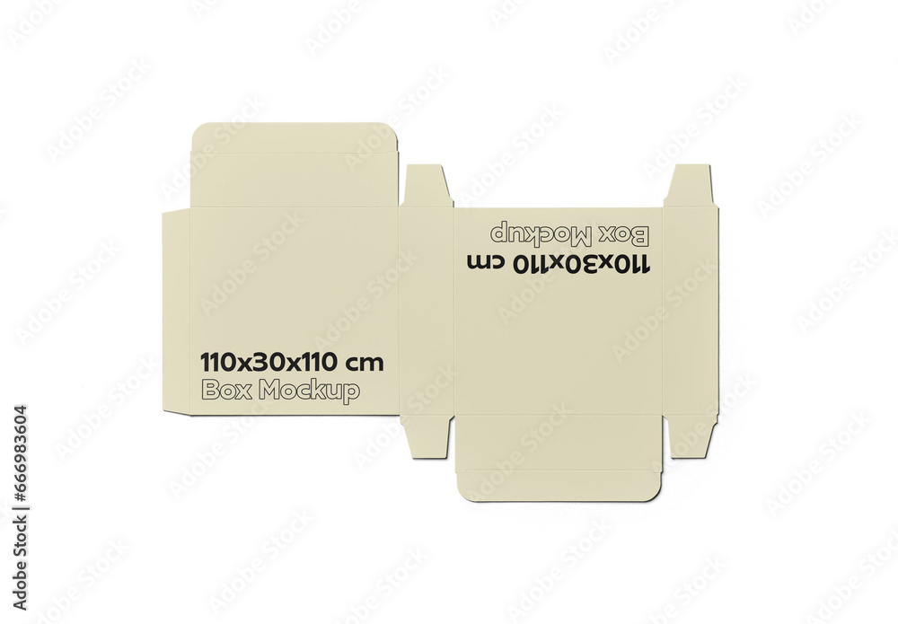 Mockup of flattened customizable rectangular box 110mm x 30mm x 110mm ...