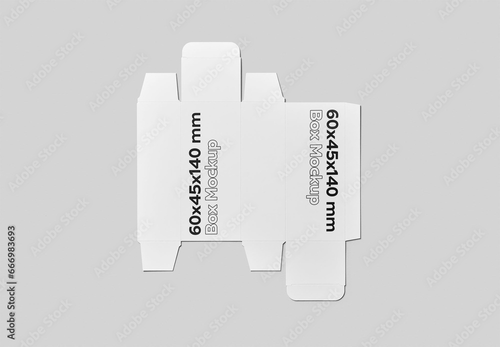 Mockup of flattened customizable rectangular box 60mm x 45mm x 140mm ...