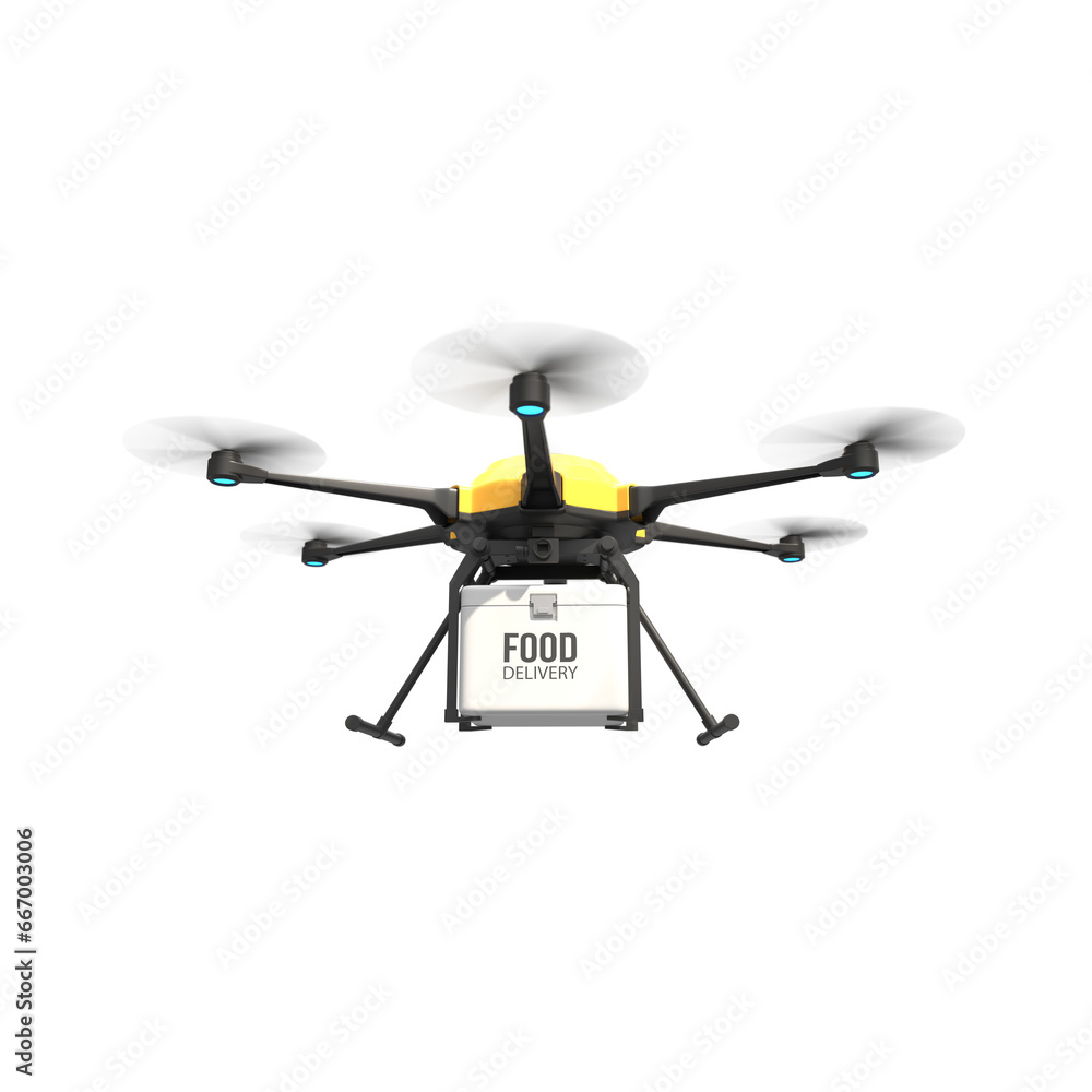 Food delivery drone, Autonomous delivery robot on transparent ...