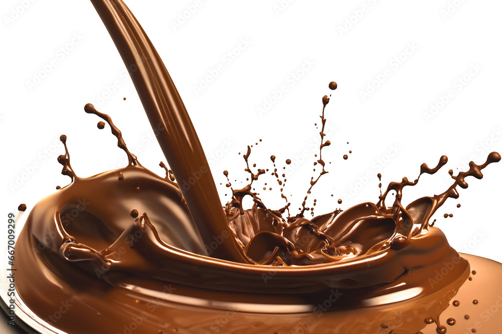 Light brown chocolate splashes with splashes of drops, on a white ...