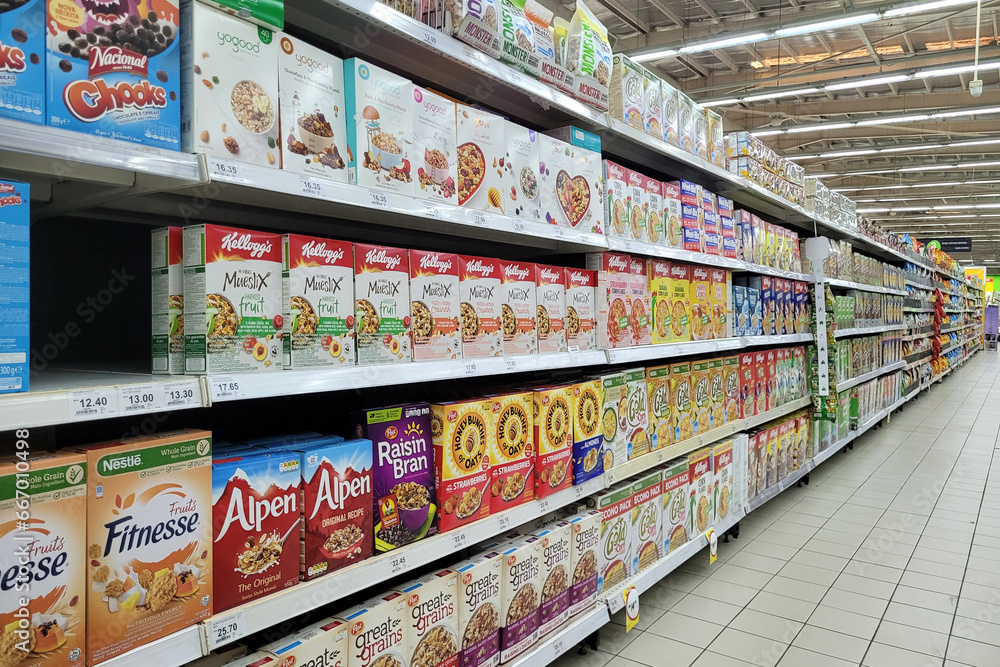 PENANG, MALAYSIA - 12 OCT 2023: A wide selection of flavored breakfast ...