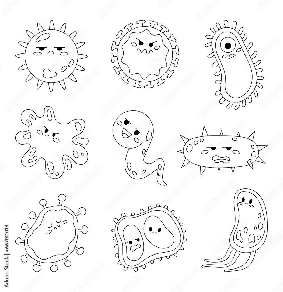 Kawaii bacteria and viruses characters with different emotions ...