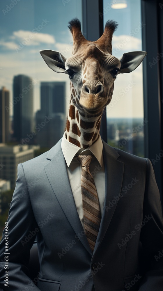 A delightful giraffe, looking both professional and adorable in a ...