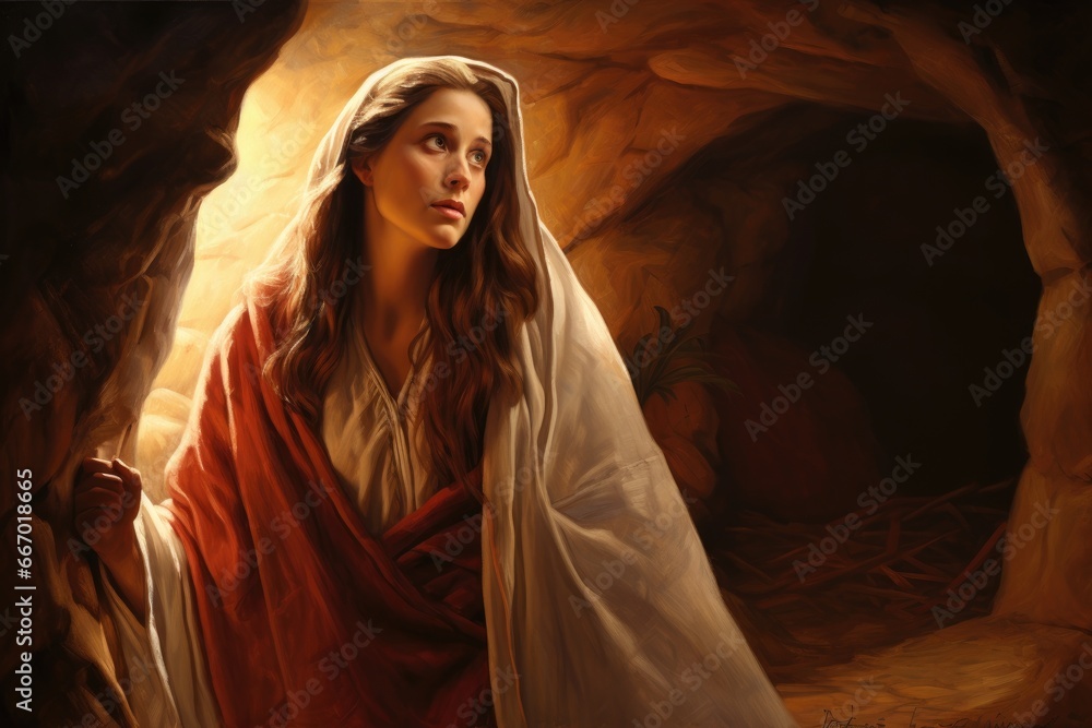 Mary Magdalene discovering the empty tomb. - biblical story Stock Photo ...