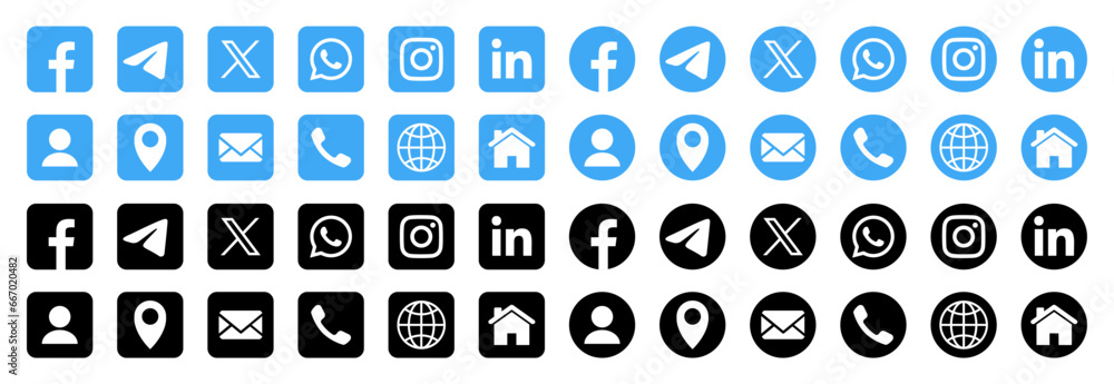 Vetor de Social media icons and contact iconSocial media logo.Contact ...