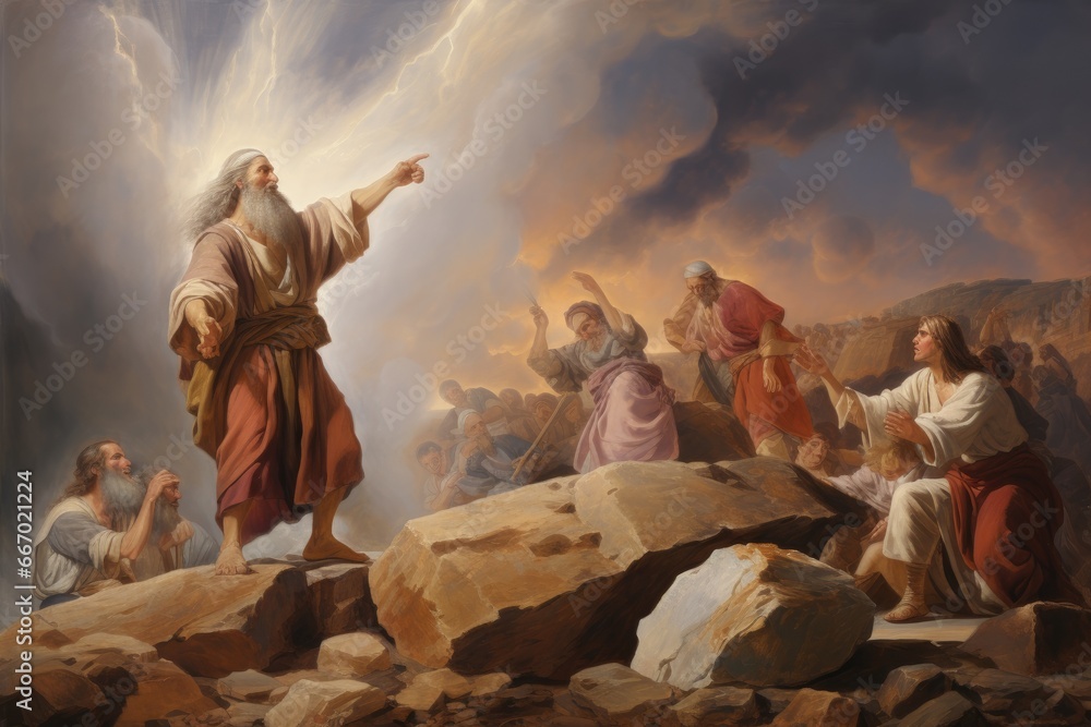 Moses striking the rock at Horeb - biblical story Stock Photo | Adobe Stock