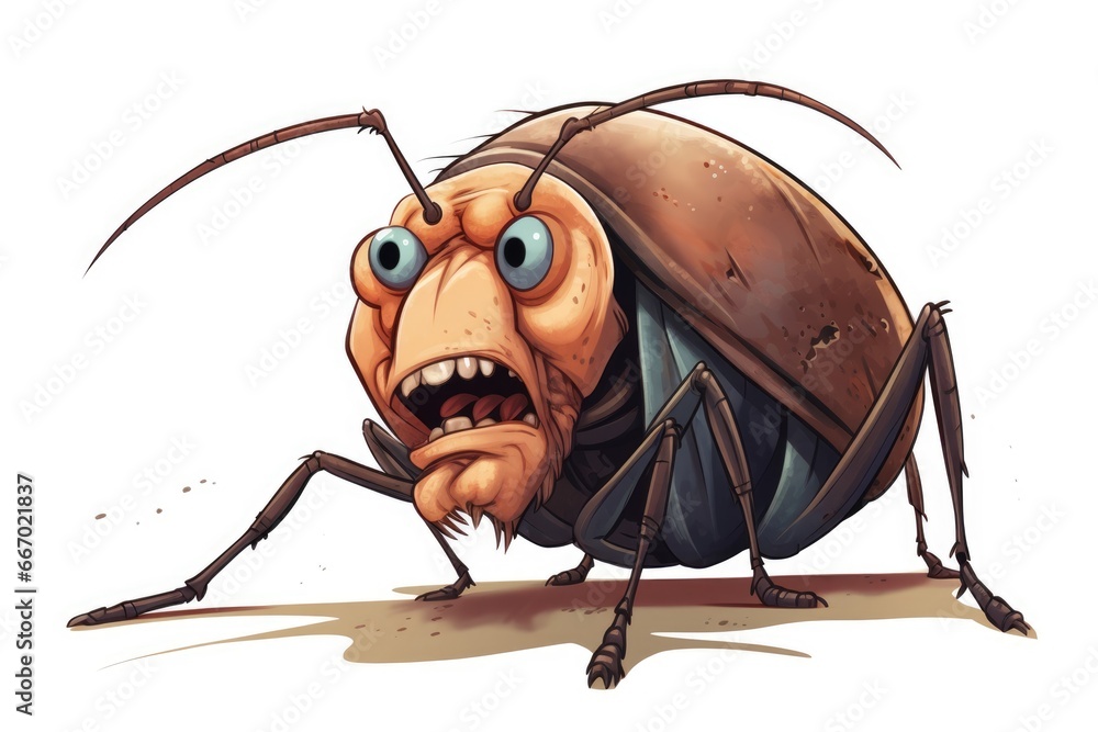 Cartoon scary cockroach on white background Stock Illustration | Adobe ...