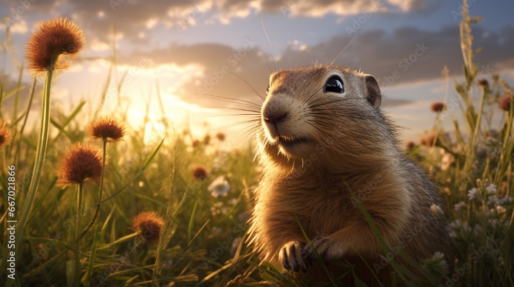 With tufts of fur waving lightly in the evening breeze, a ground ...