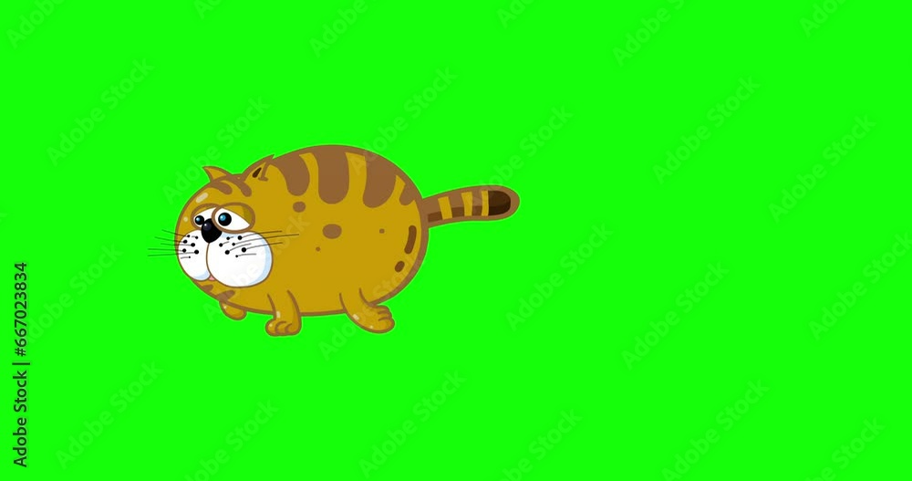 Cartoon ginger fat cat walk right to left medium greenbox isolated ...