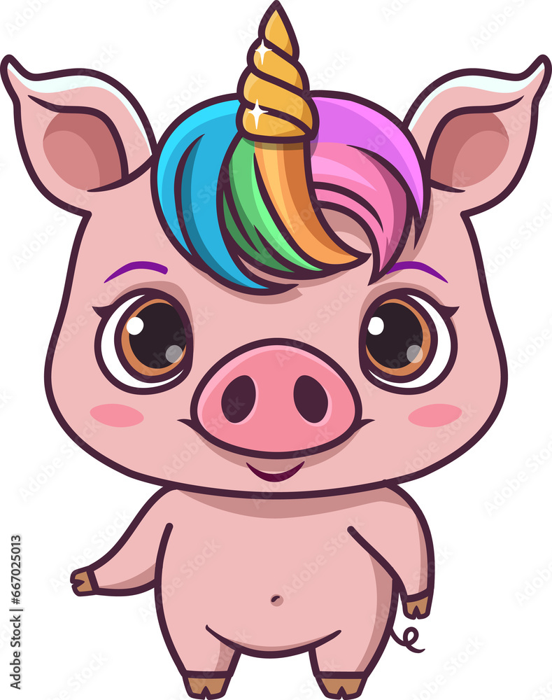 Little pig. Pig with a unicorn horn. Comic fairy tale character ...