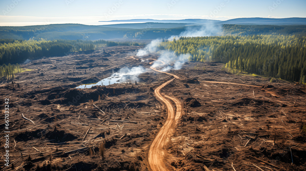 Deforestation and destruction of nature. A visual depicting the damage ...