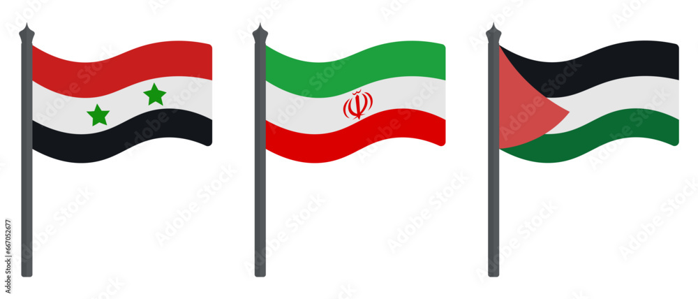 Flag of Syria, Iran and Palestine. Set of color vector illustrations ...