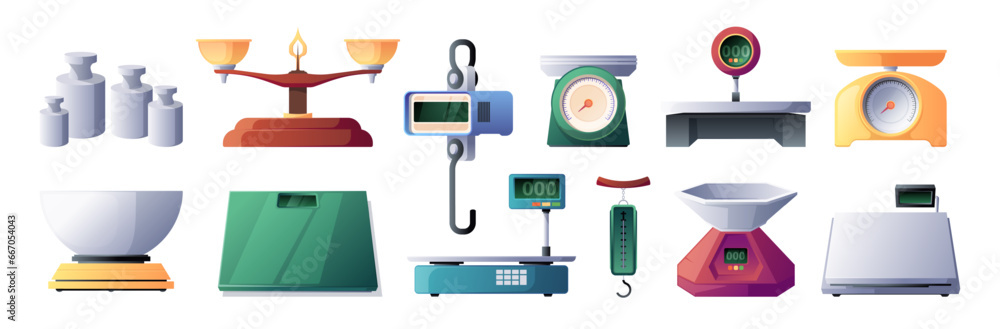 Store scales. Measuring instruments for grocery store, kitchen and ...