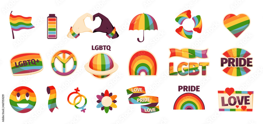 Lgbt stickers. Colorful abstract LGBT rainbow flag and symbols for ...